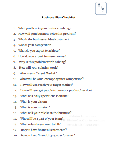 Creating your Business Plan – Blaine La/Car Associates